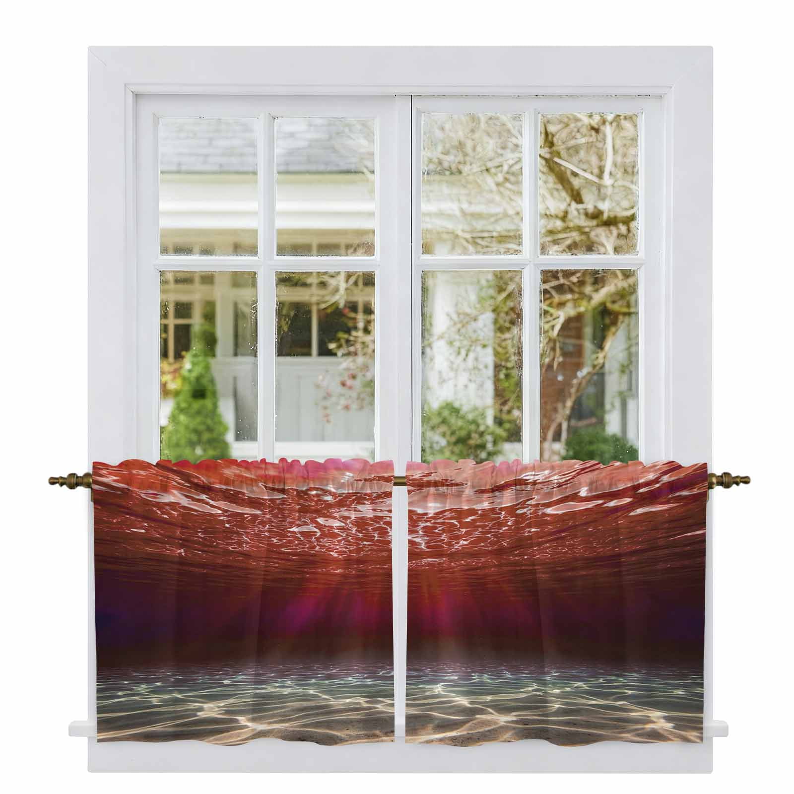 Red Ocean Waves Tier Curtains 24 Inch Length, Summer Beach Coastal ...