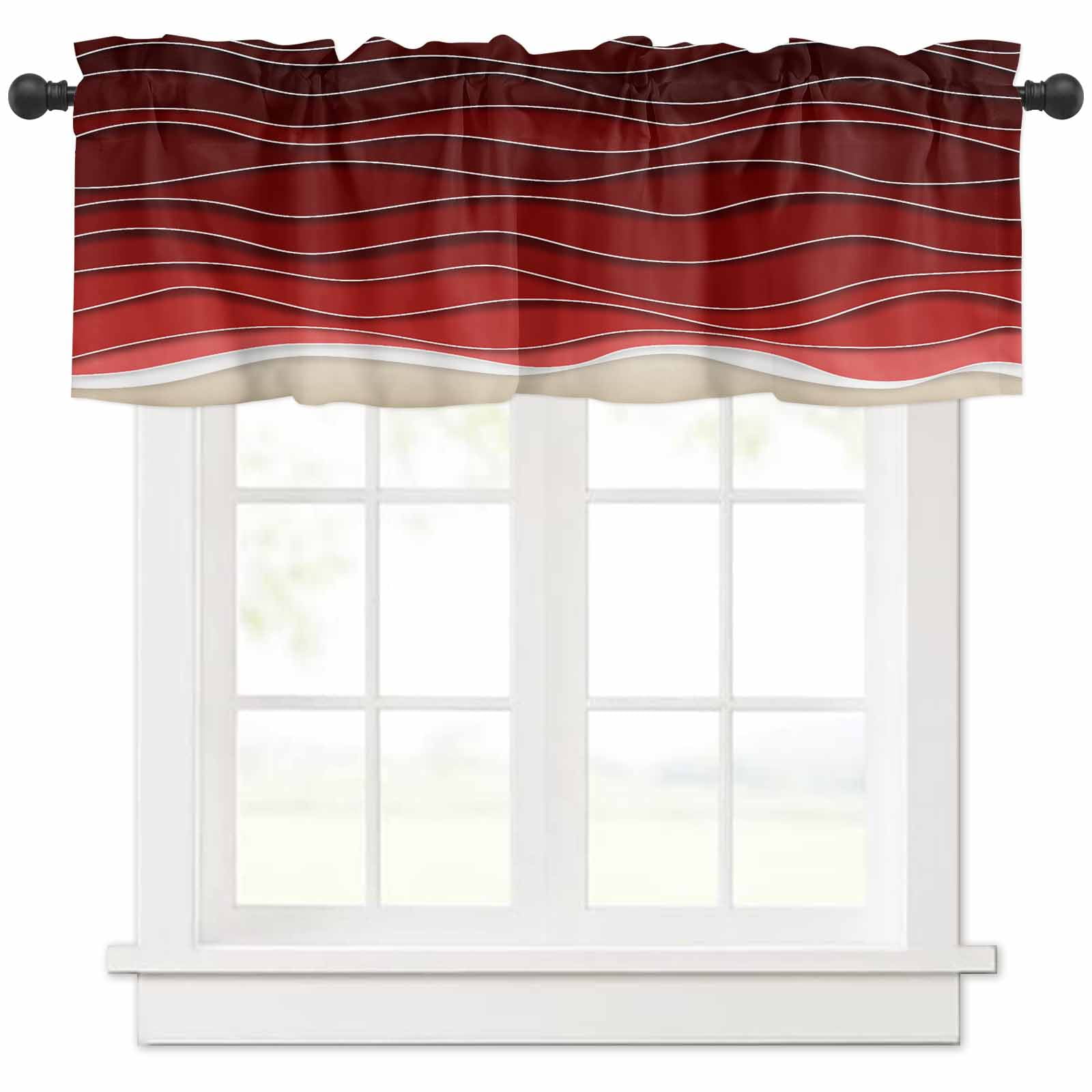 Red Ocean Waves Valances for Windows Farmhouse Kitchen Curtains ...