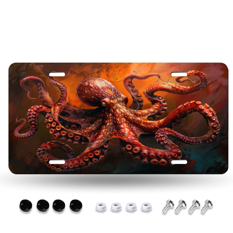 Red Octopus on The Dark Orange and Light Crimson Background License ...