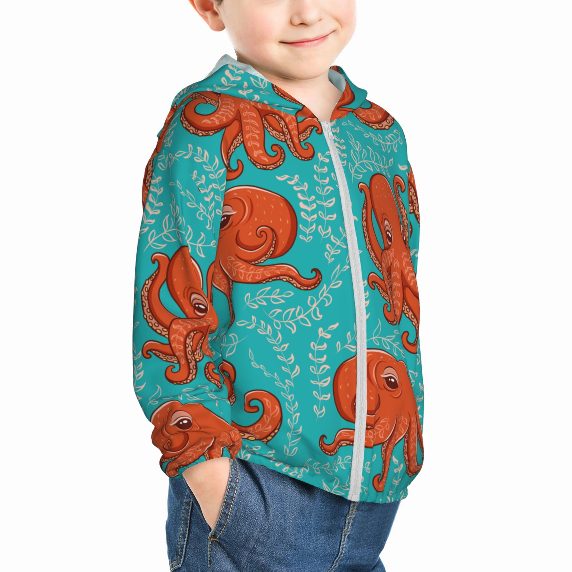 Red Octopus Kids Zip-Up Hoodie Girls Boys Sun Protection Jacket Hooded Cooling Shirt - Walmart.com
