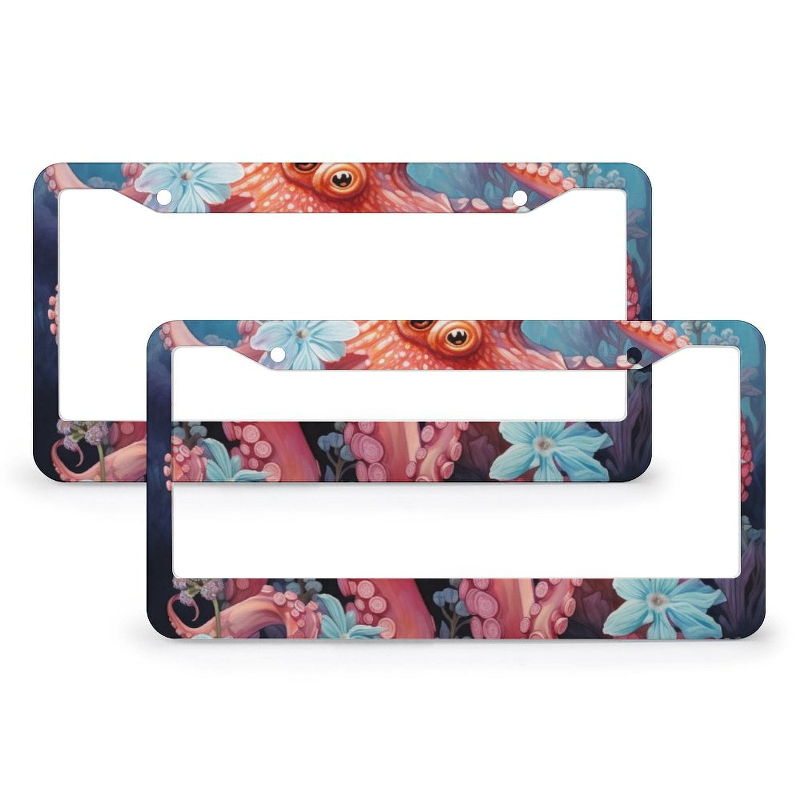 Red Octopus License Plate Cover 2 Pcs Set Ocean Themed Octopus License ...