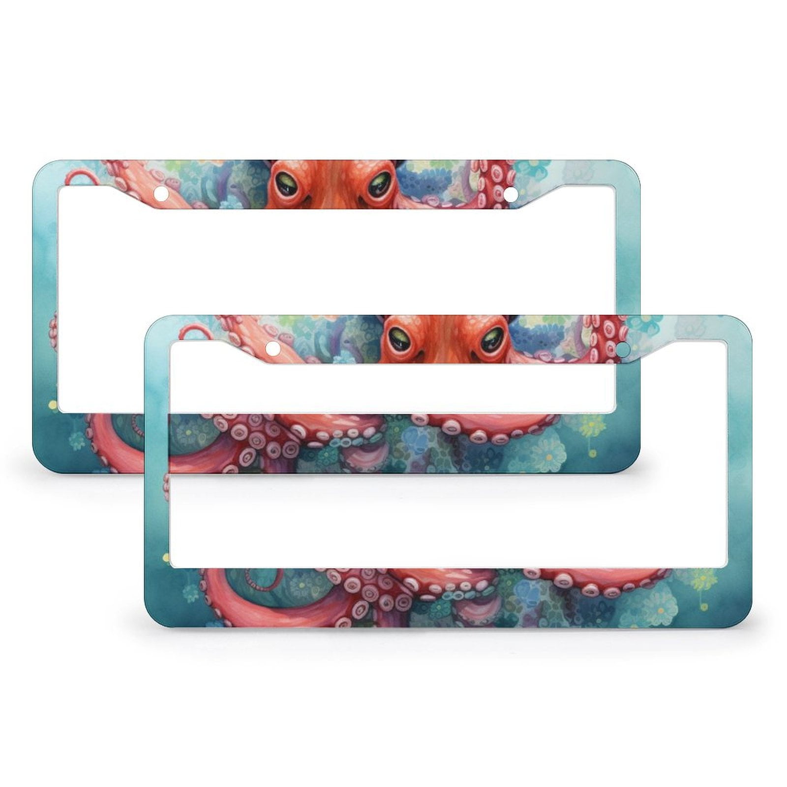 Red Octopus License Plate Frame 2 Pack Ink Painting Marine Octopus ...