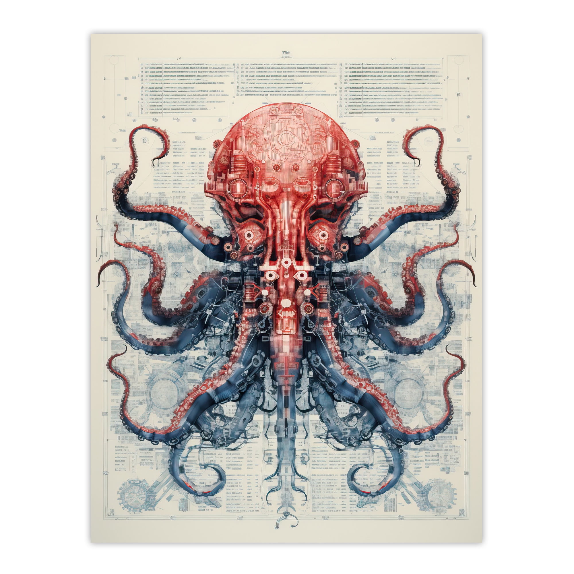 Red Octopus Robot Hybrid Secret Military Schematic Blueprint Futuristic ...