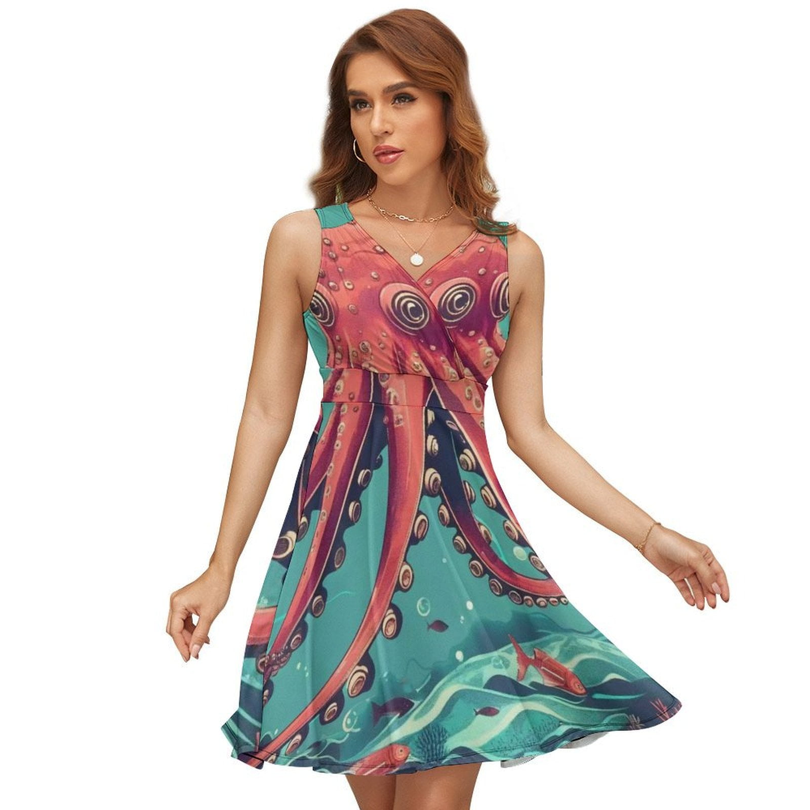Red Octopus Underwater Sundress Sleeveless Dress Summer Women Clothes ...