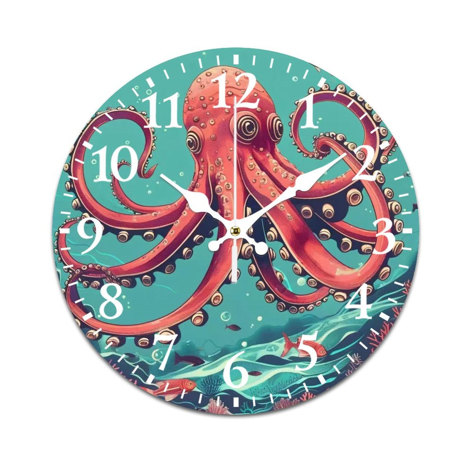 Red Octopus Underwater Wall Clock Modern Design Clocks Wall Hanging ...