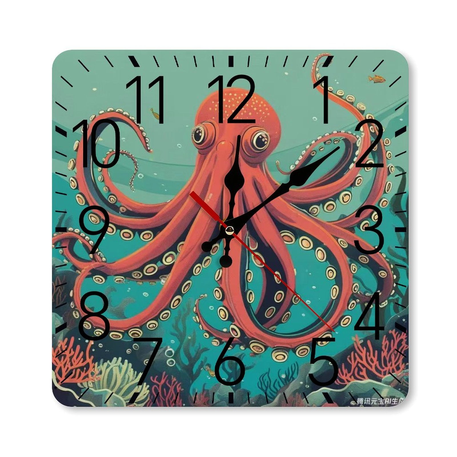 Red Octopus Wall Clock Silent Non-Ticking For Home Office Decor ...