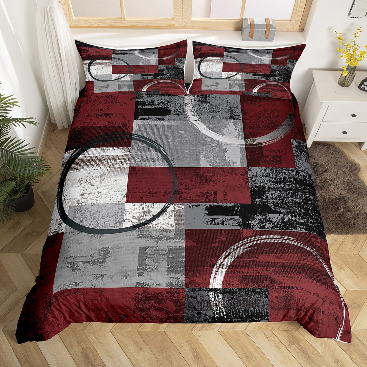 Red Ombre Art Duvet Cover Modern Circular Geometry Circle Bedding Set ...