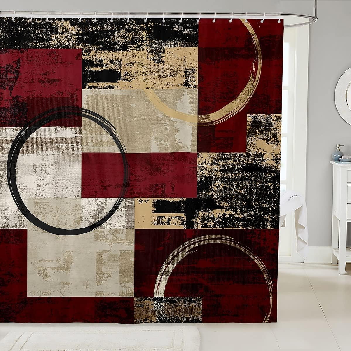 Red Ombre Art Shower Curtain Modern Retro Circular Geometry Circle Bath ...
