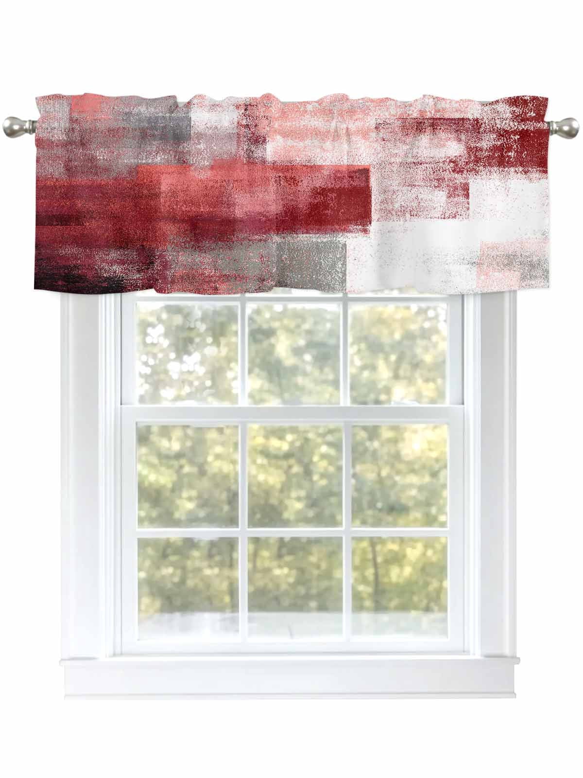 Red Ombre Curtain Valances for Windows, Retro Farmhouse Abstract ...