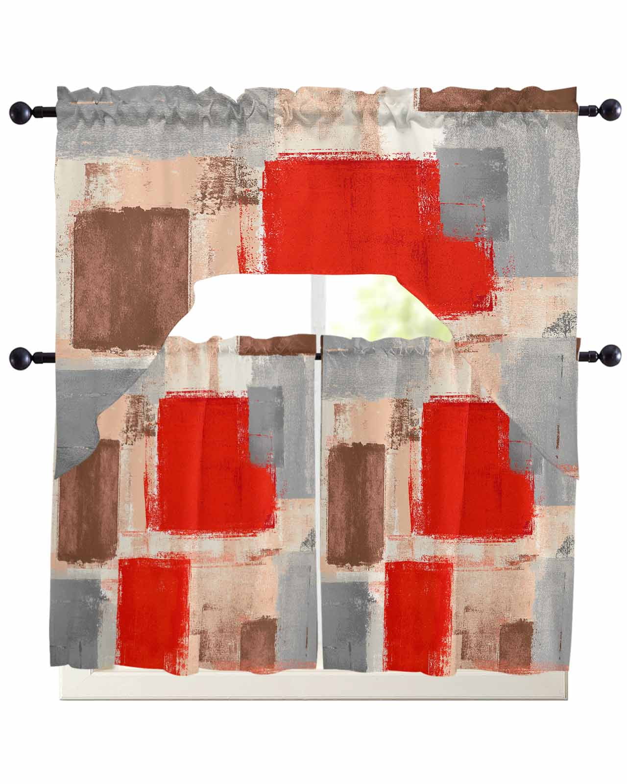 Red Ombre Kitchen Curtains Swag Valance and Tier Curtains Set 36 Inch ...