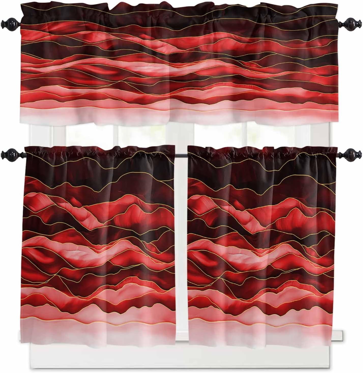Red Ombre Kitchen Curtains and Valances Set, Rod Pocket Curtains Tier ...