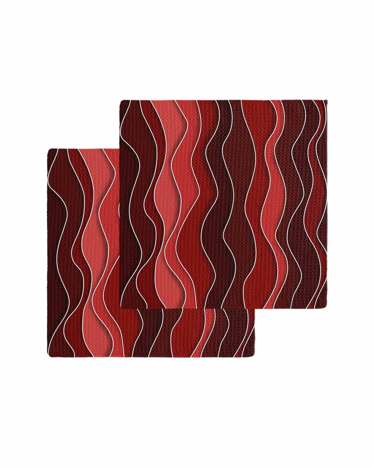Red Ombre Kitchen Dish Towels for Drying Dishes Set of 2, Abstract Art Moire Ocean Waves Waffle ...
