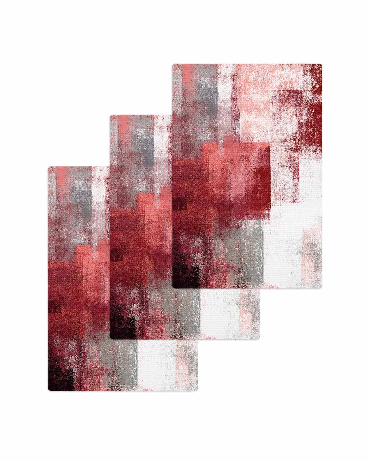 Red Ombre Kitchen Dish Towels for Drying Dishes Set of 3, Retro Farmhouse Abstract Mottled ...