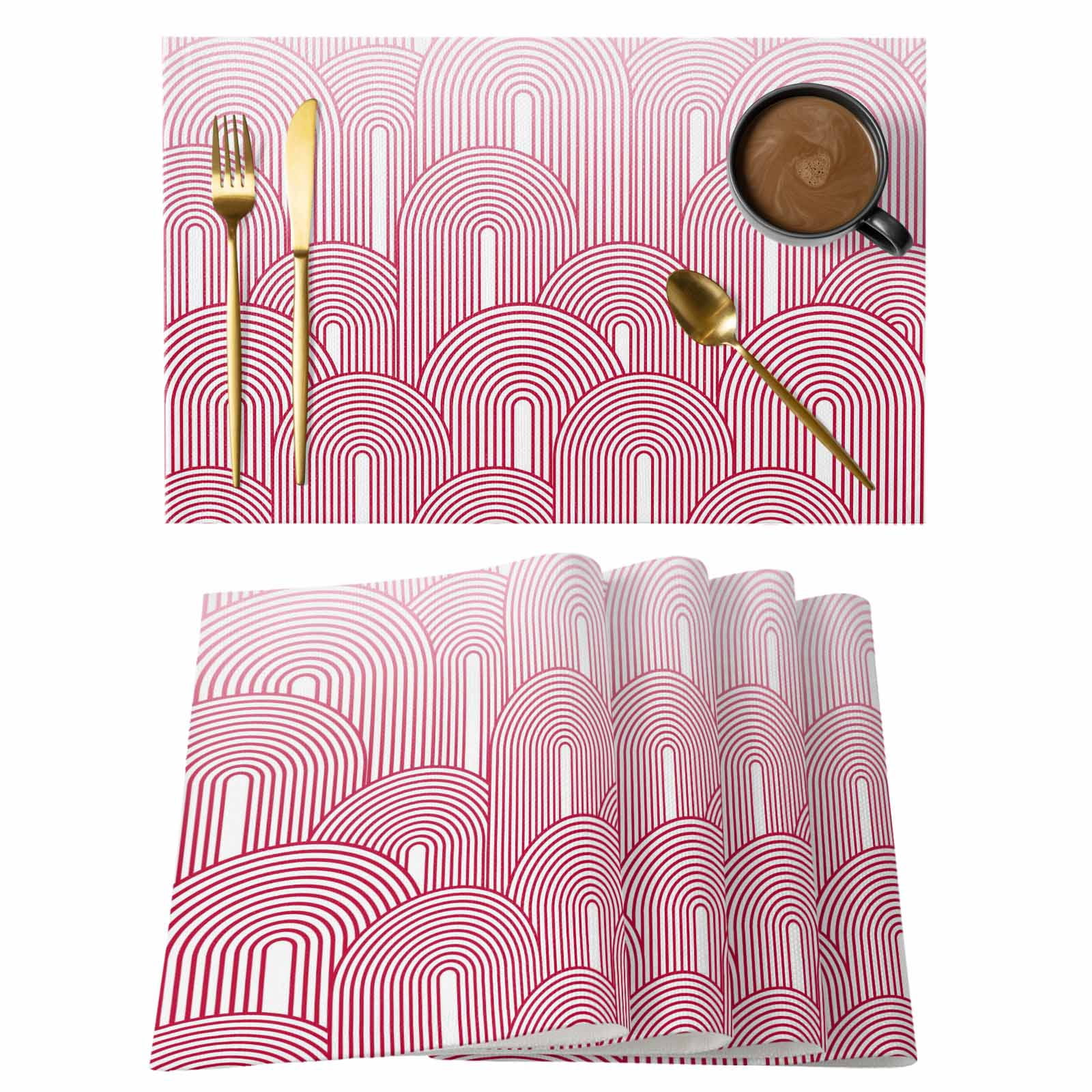 Red Ombre Placemats Set of 4, Farmhouse Stripes Modern Abstract Art ...