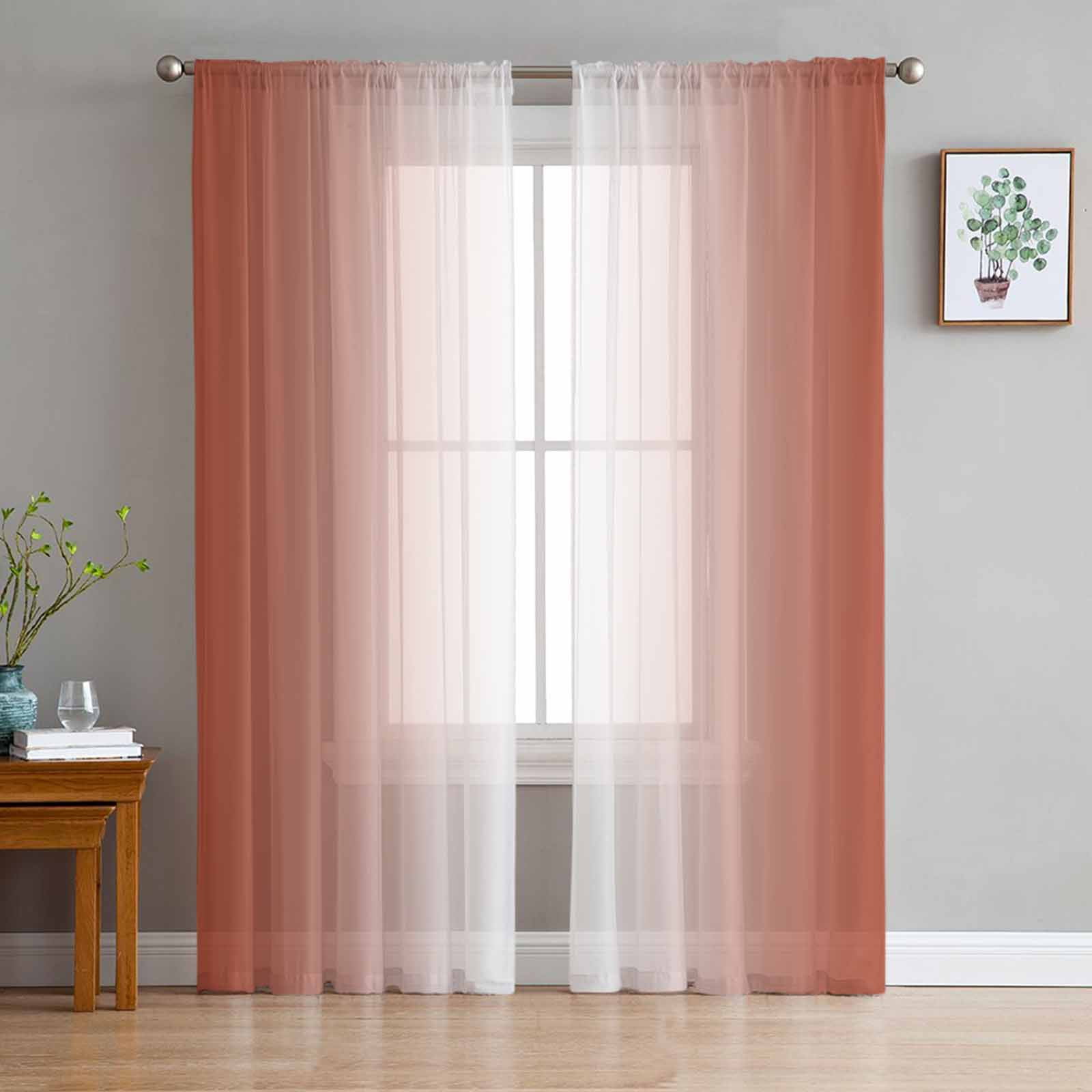 Red Ombre Sheer Curtains 108 Inch Length 2 Panels Set for Living Room ...