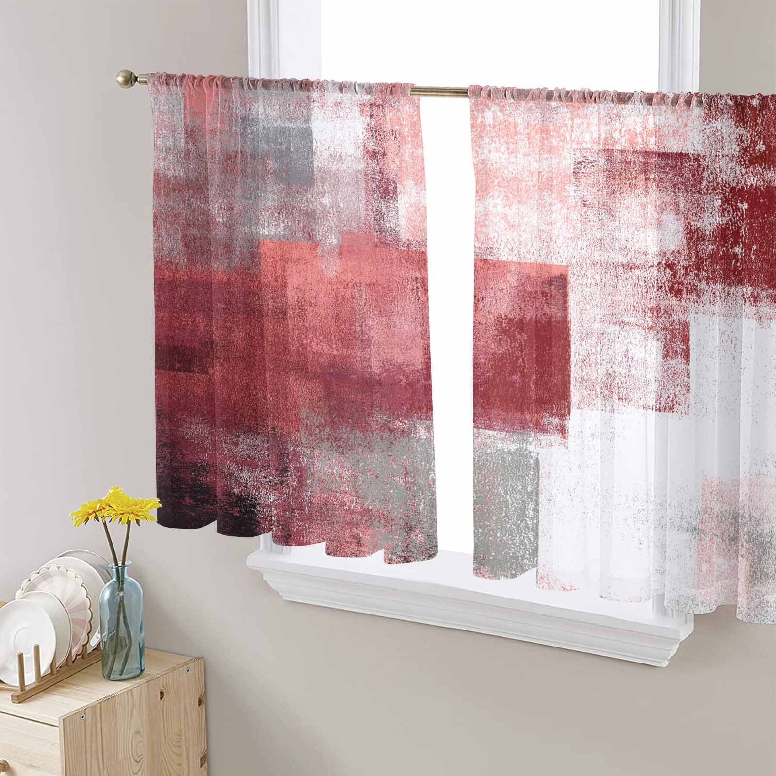 Red Ombre Sheer Curtains 54 Inches Length 2 Panels Set, Window Sheer ...