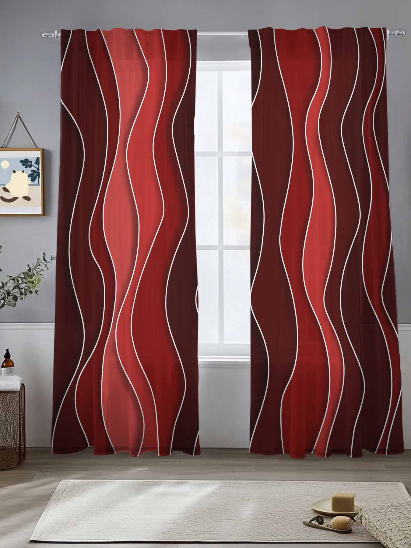 Red Ombre Sheer Curtains for Living Room Bedroom Abstract Art Moire ...