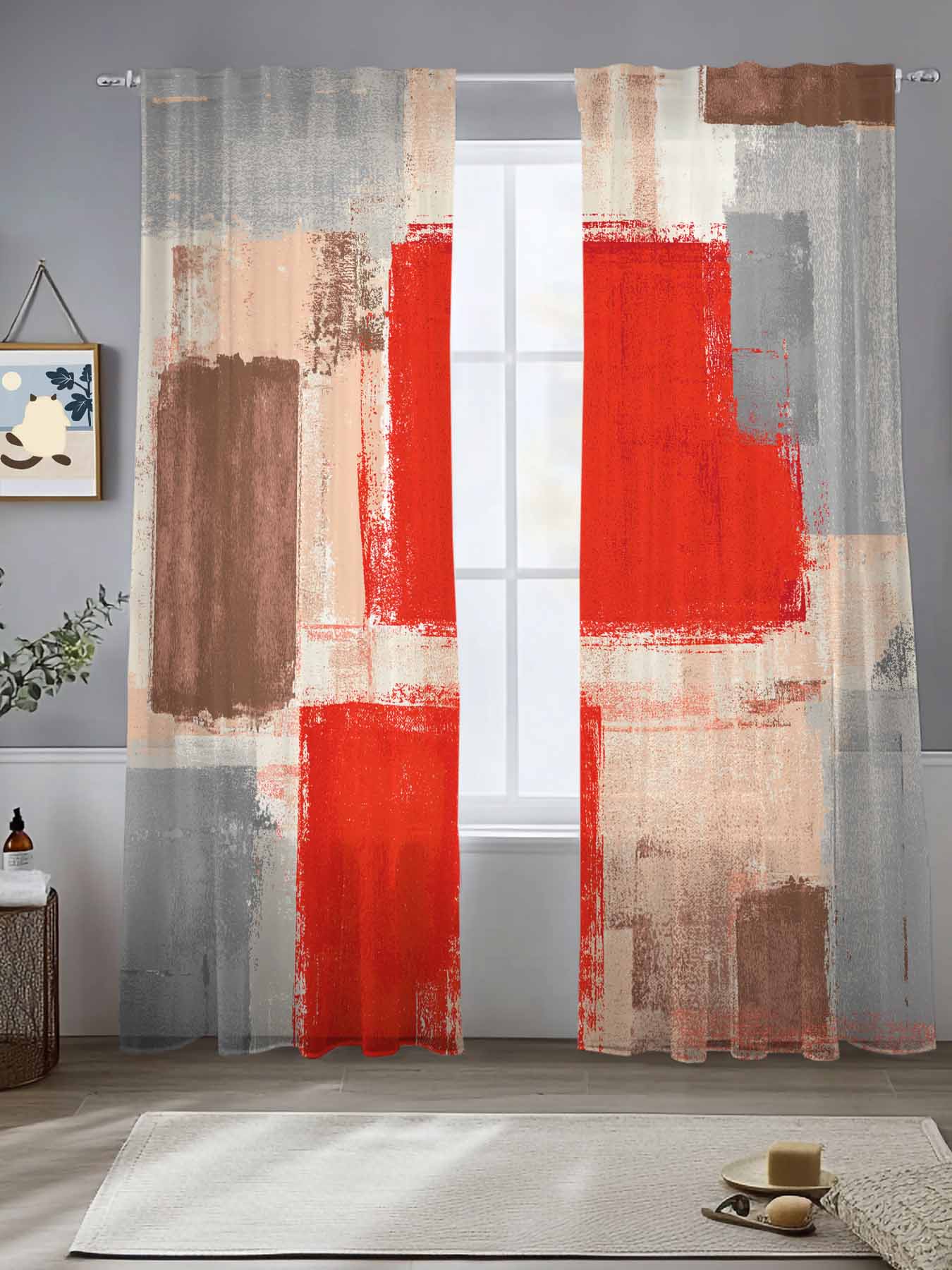 Red Ombre Sheer Curtains for Living Room Bedroom Farmhouse Contemporary ...
