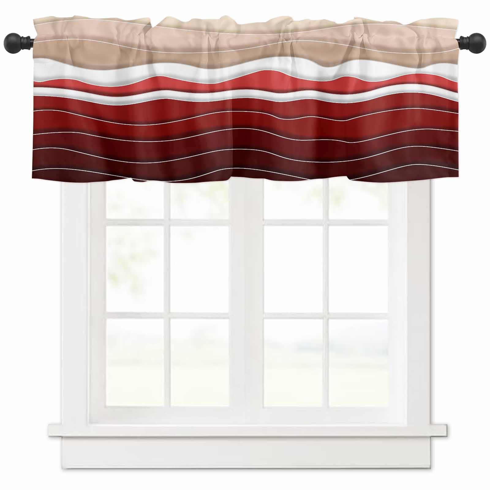 Red Ombre Stripe Valances for Windows Farmhouse Kitchen Curtains ...