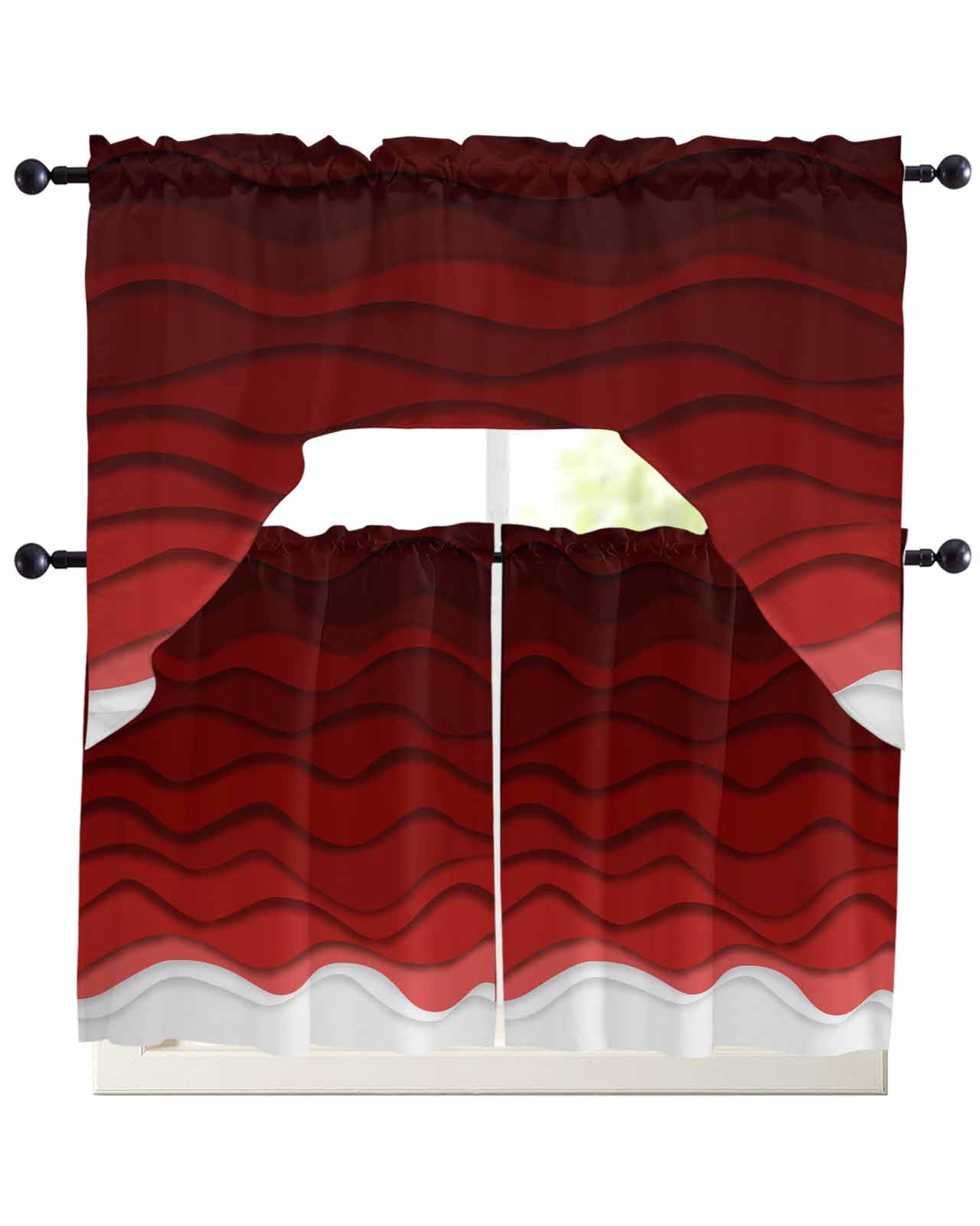 Red Ombre Stripes Kitchen Curtains Swag Valance and Tier Curtains Set 36 Inch Length, Modern ...