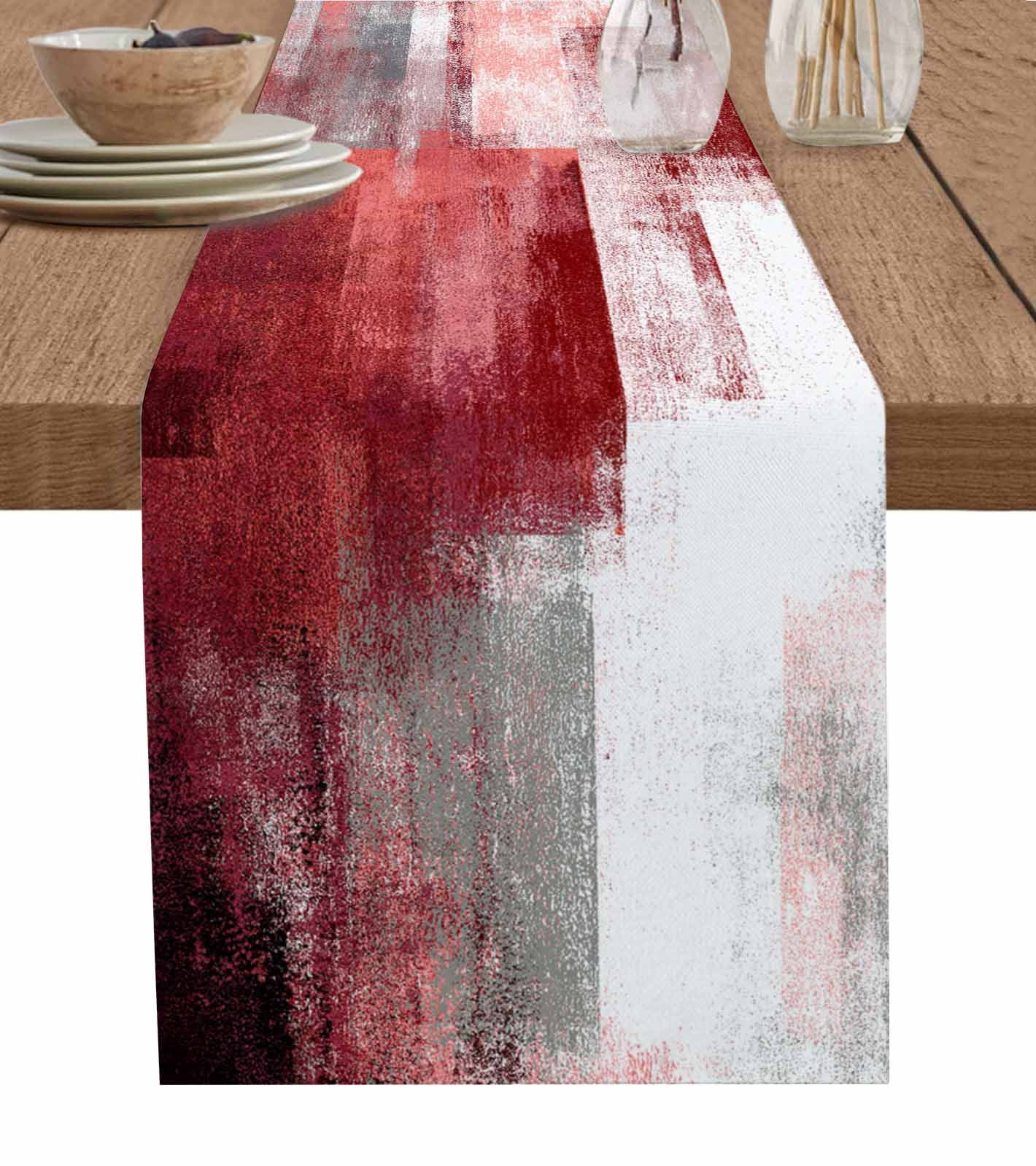 Red Ombre Table Runner 72 Inches, Retro Farmhouse Abstract Mottled ...