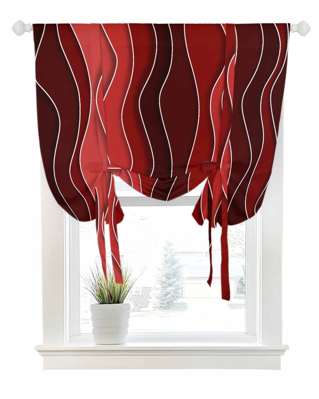 Red Ombre Tie Up Curtains for Window, Thermal Insulated Balloon Shade ...
