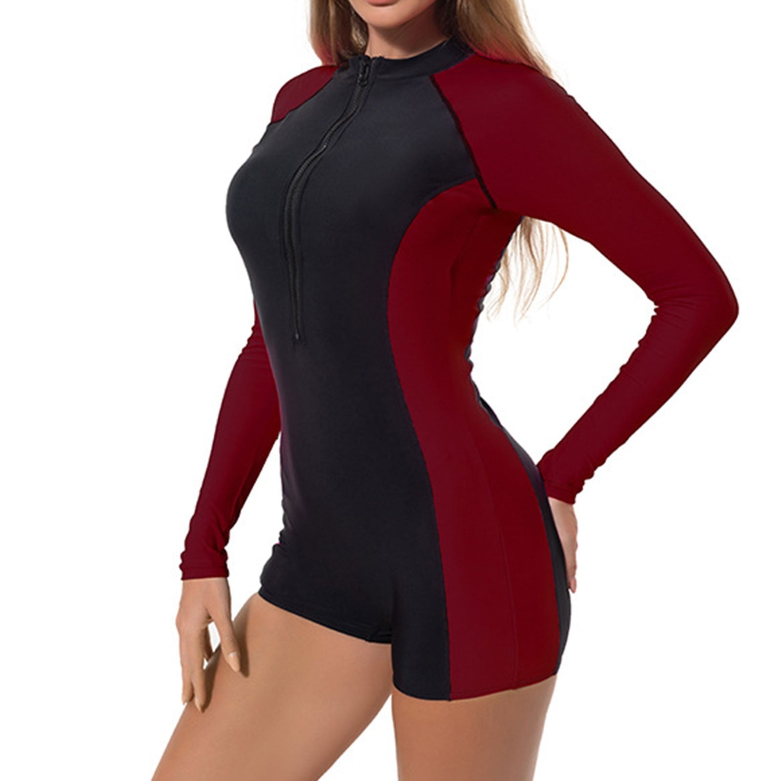Red One Piece Swimsuit Women's Spring Summer Competitive Diving Solid ...