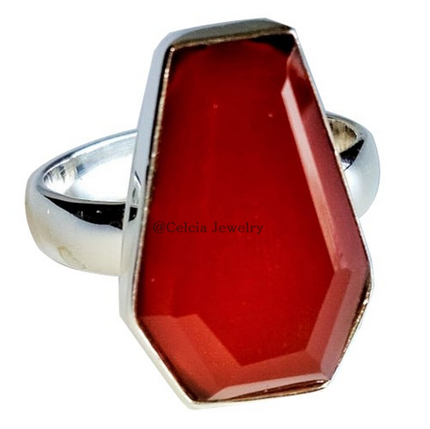 Red Onyx Genuine Gemstone Coffin Shape Ring, Statement Promise Wedding ...