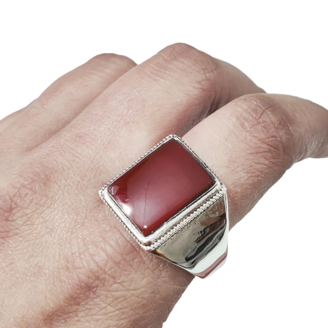 Red Onyx Mans Ring, Natural Flat Red Onyx Ring, December Birthstone ...