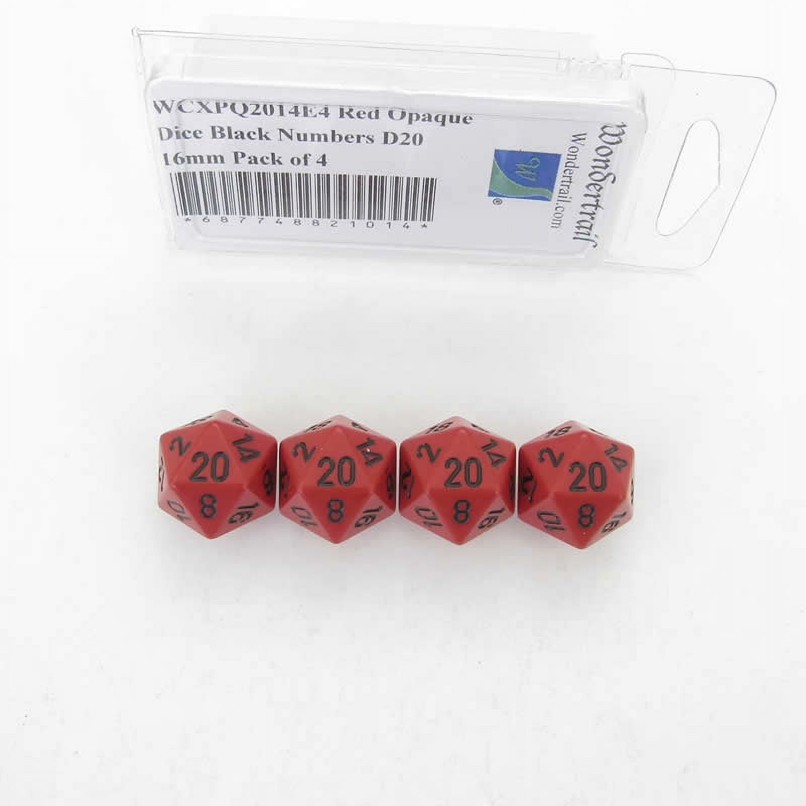 Red Opaque Dice with Black Numbers D20 Aprox 16mm (5/8in) Pack of 4 ...