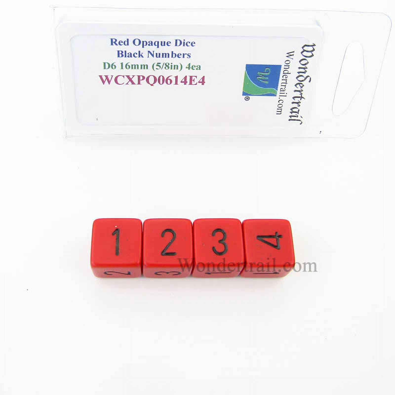Red Opaque Dice with Black Numbers D6 Aprox 16mm (5/8in) Pack of 4 ...