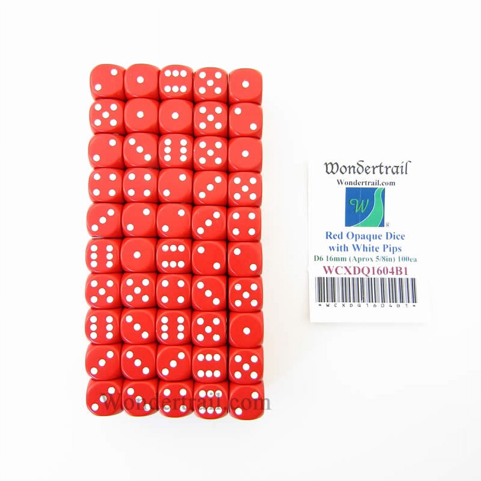 Red Opaque Dice with White Pips D6 16mm (5/8in) Pack Of 100 Wondertrail ...