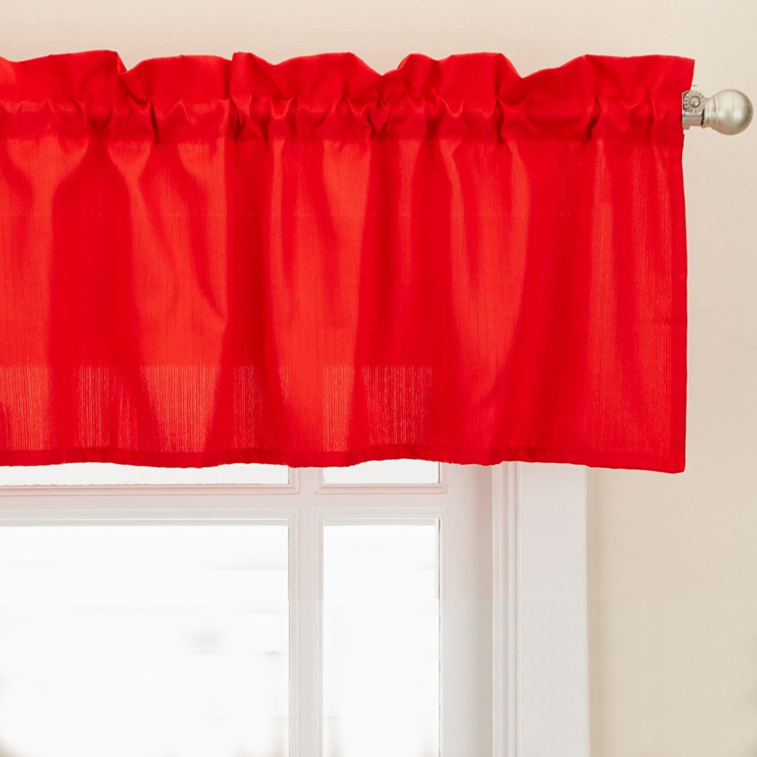 Red Opaque Solid Ribcord Kitchen Curtains Choice of Tier Valance or ...