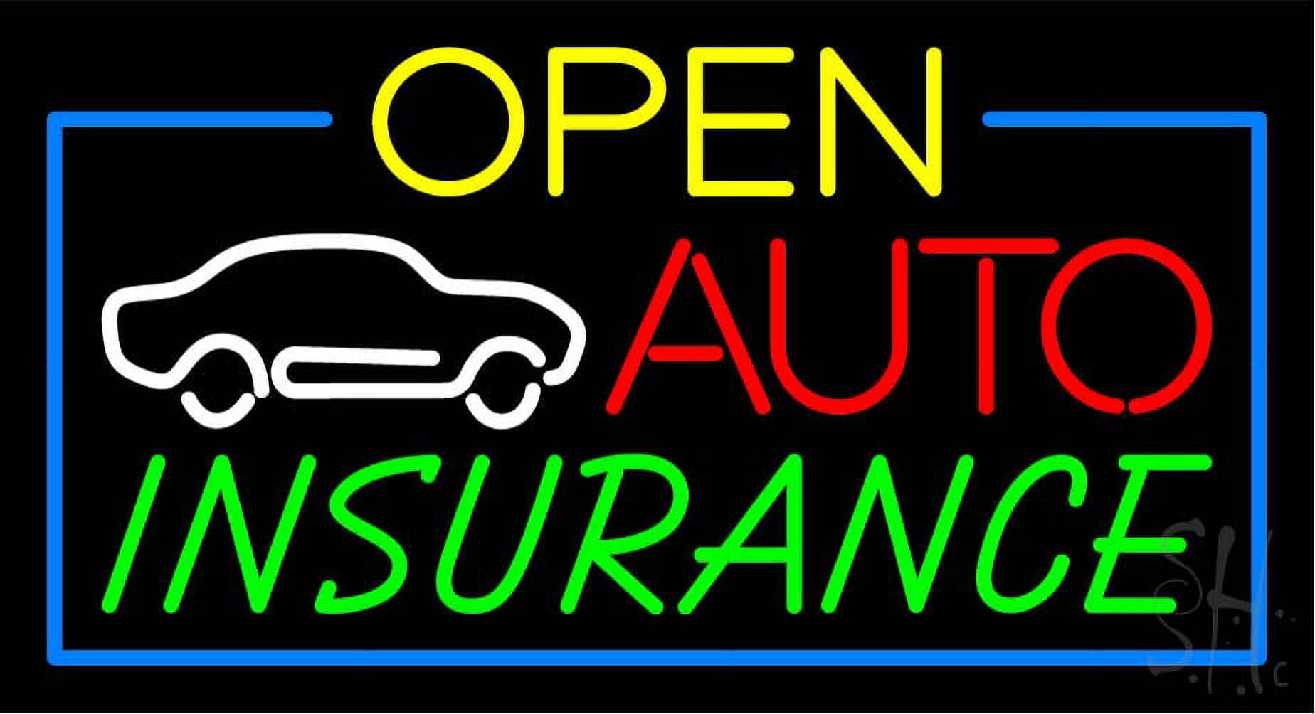 Red Open Auto Insurance Blue Border LED Neon Sign 20 x 37 - inches ...