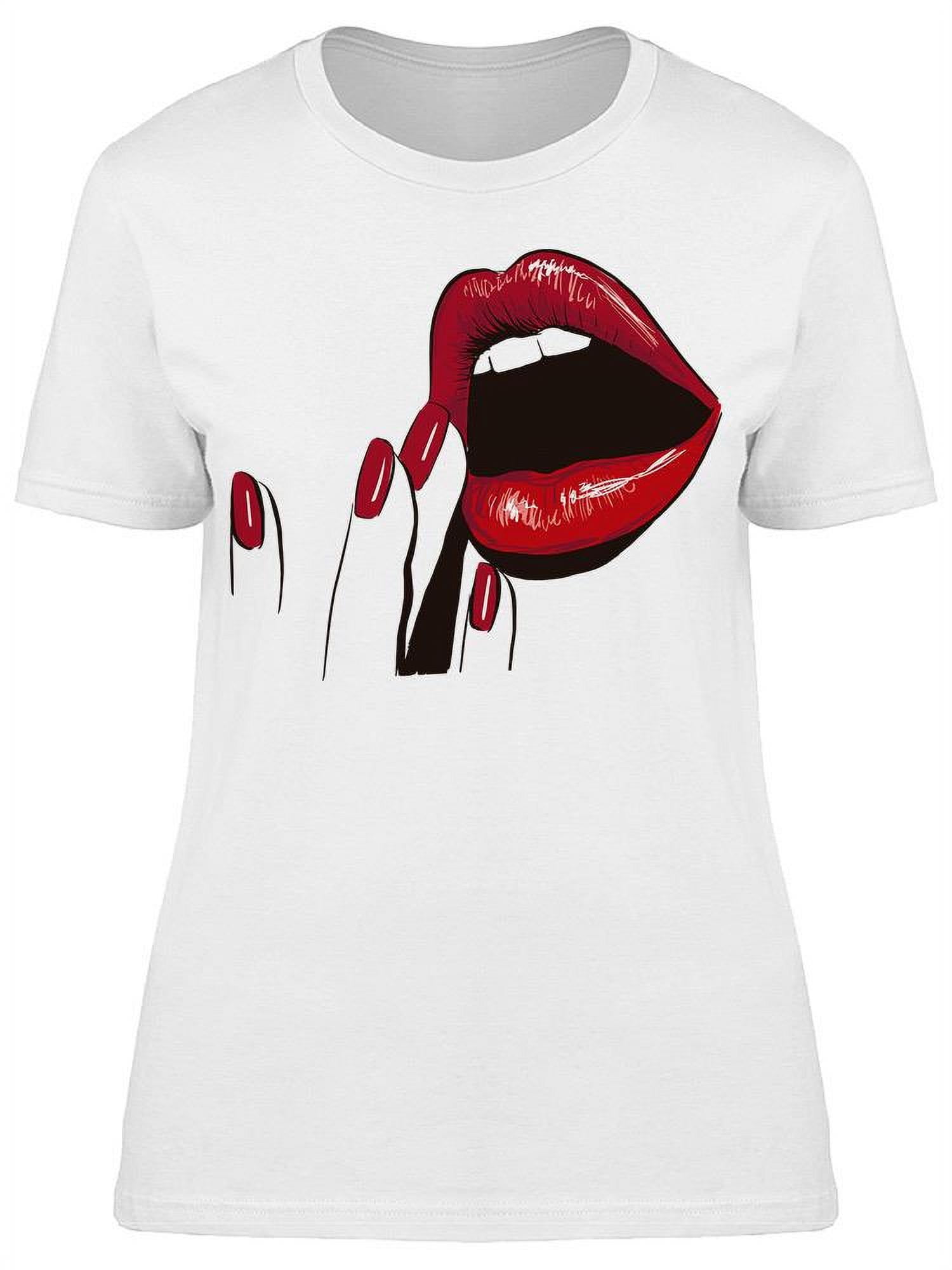 Red Opened Lips And Fingers T-Shirt Women -Image by Shutterstock ...