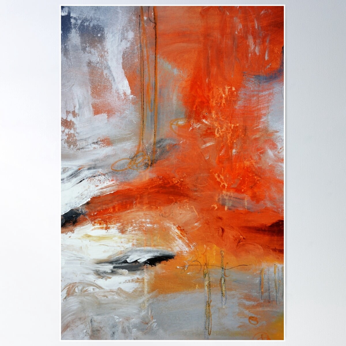 Red Orange Abstract Print Poster Wall Art, Modern Wall Decor For Living ...