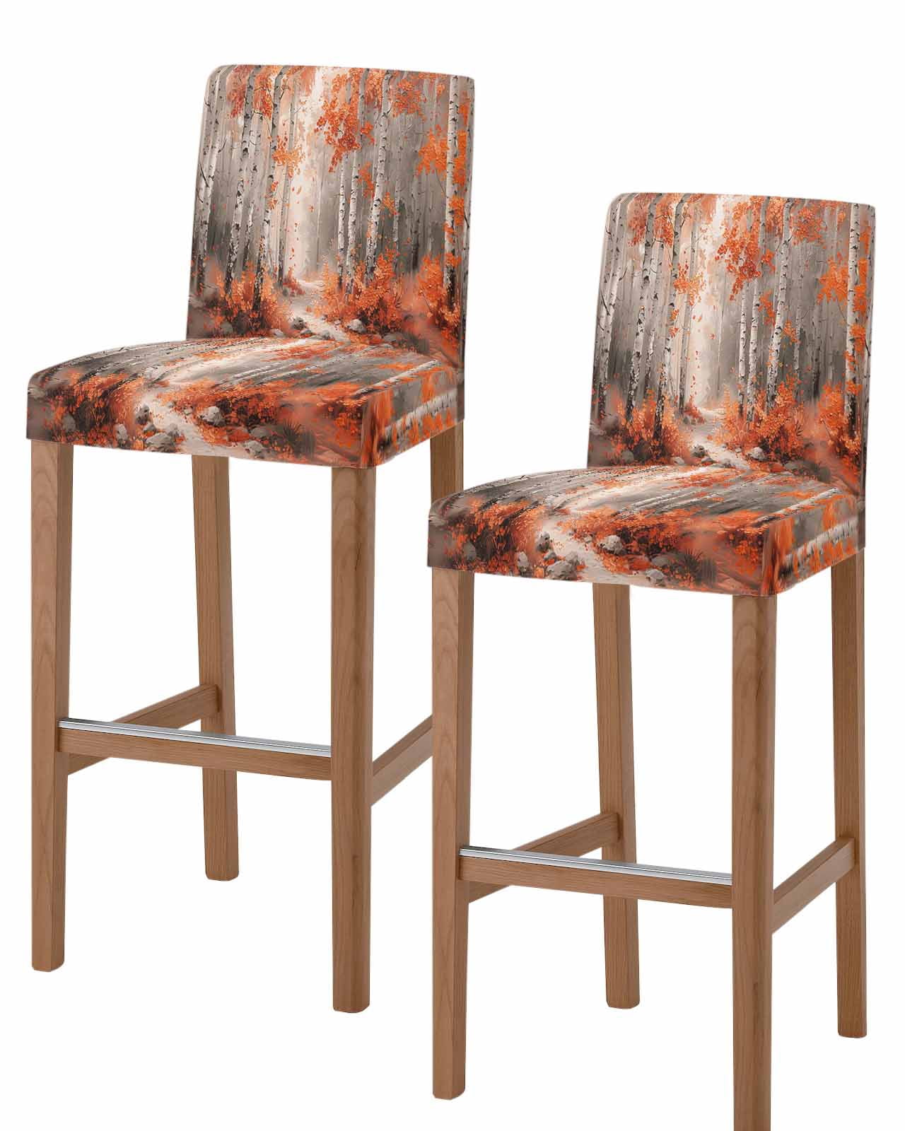 Red Orange Bar Stool Covers Set of 2, Modern Oil Painting Art Forest ...