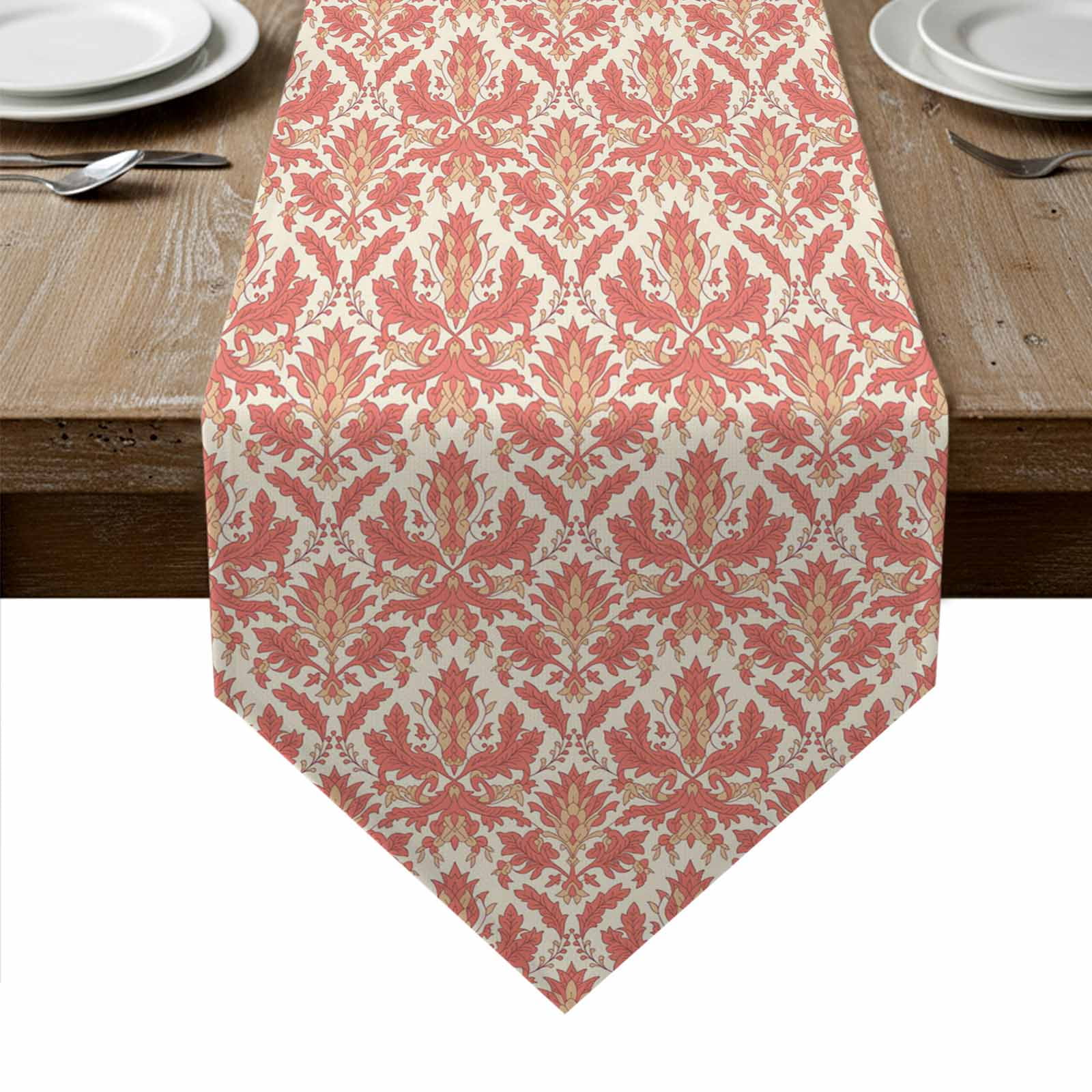 Red Orange Baroque Table Runner Linen Burlap Table Runner 72 Inches ...