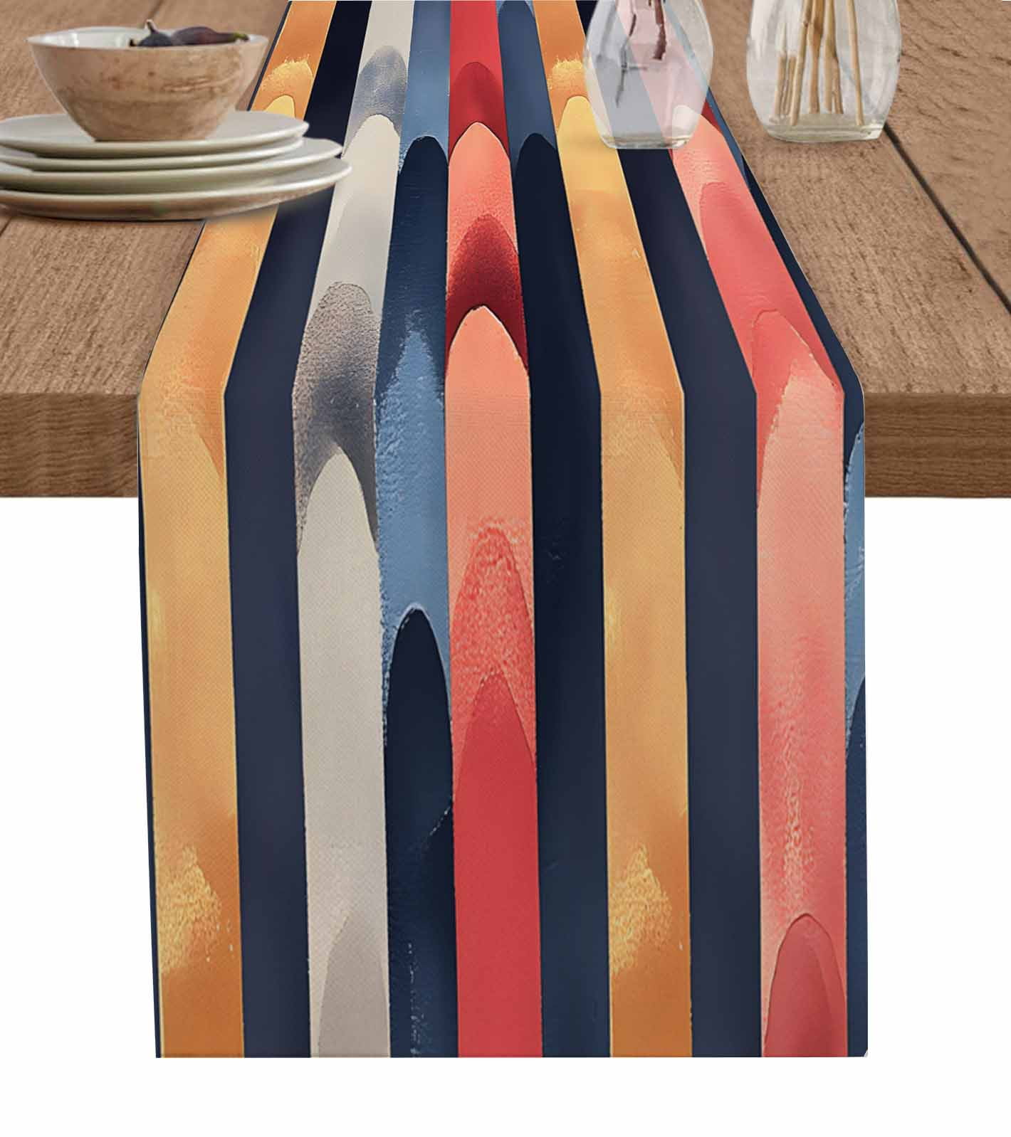 Red Orange Blue Table Runner 72 Inches, Modern Color Block Striped Bed ...