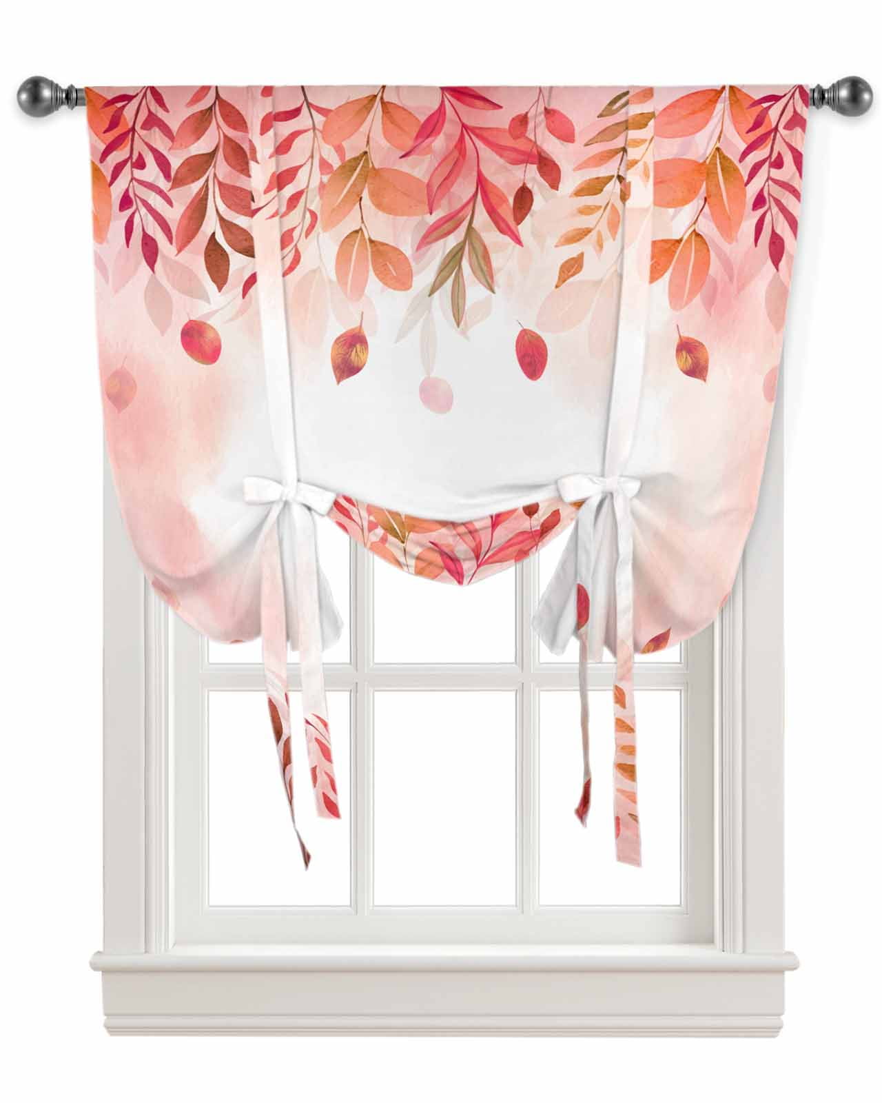 Red Orange Botanical Tie Up Curtains for Kitchen Bathroom Bedroom ...