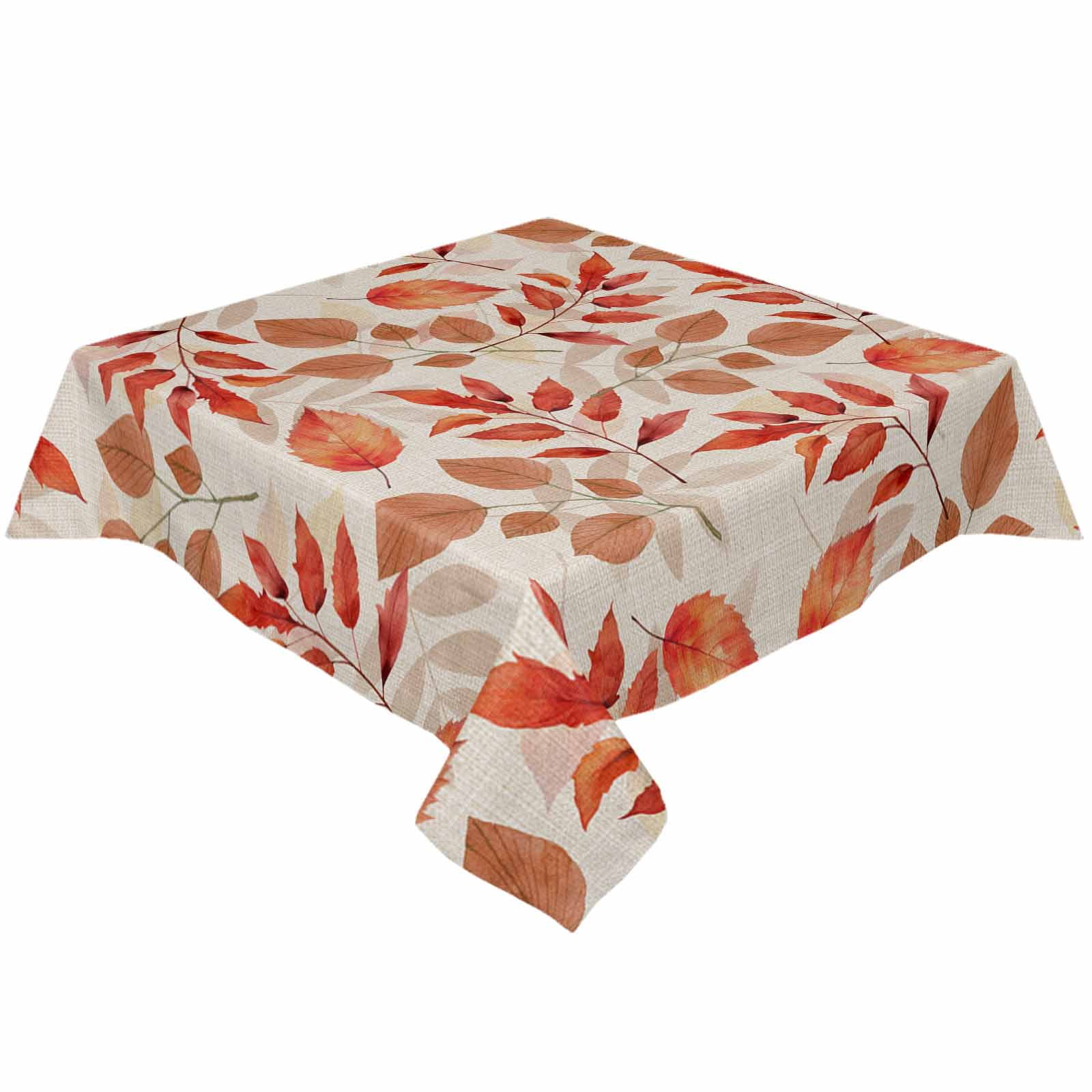 Red Orange Brown Leaves Square/Round Tablecloths 60x60,Farmhouse Beige ...