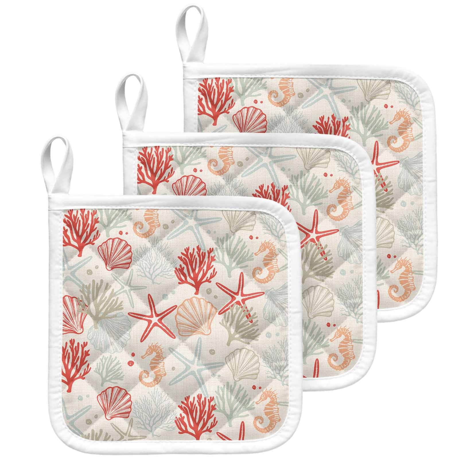 Red Orange Coastal Pot Holders for Kitchen Heatproof Potholder, 3 Pack ...