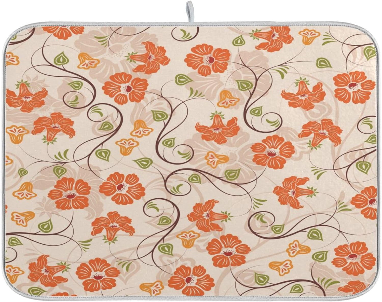 Red Orange Daisy Kitchen Dish Drying Mat, 16'' x 18'' Super Absorbent ...