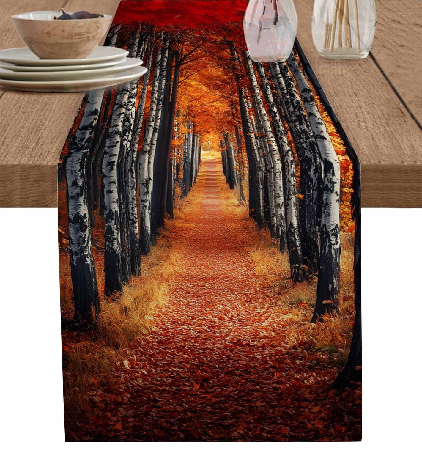 Red Orange Forest Fall Table Runner 72 Inches, Autumn Botanical ...