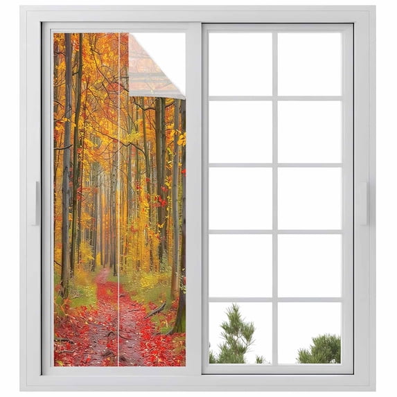 Red Orange Forest Fall Window Privacy Film, Thanksgiving Tree Maple ...
