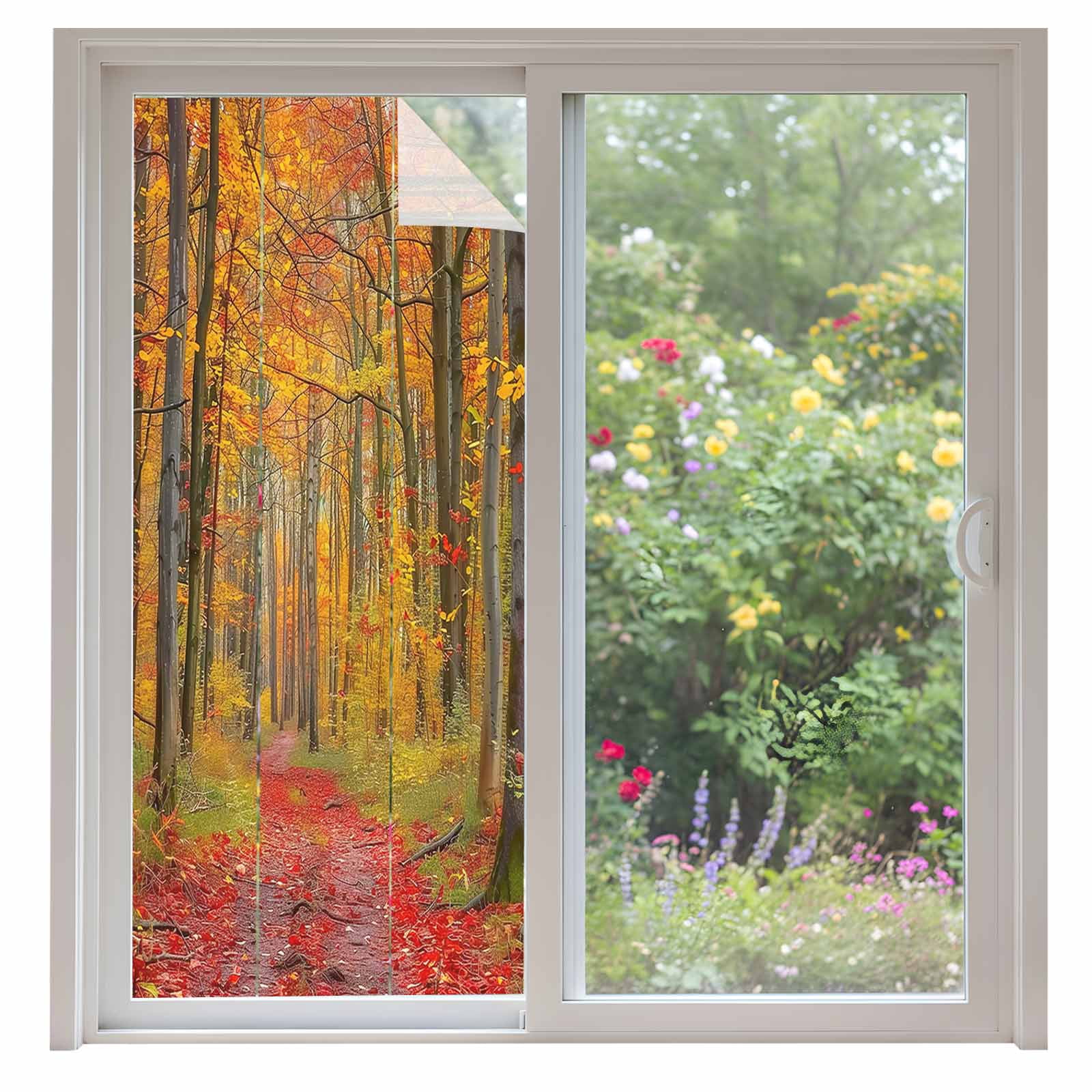 Red Orange Forest Fall Window Privacy Film, Thanksgiving Tree Maple ...