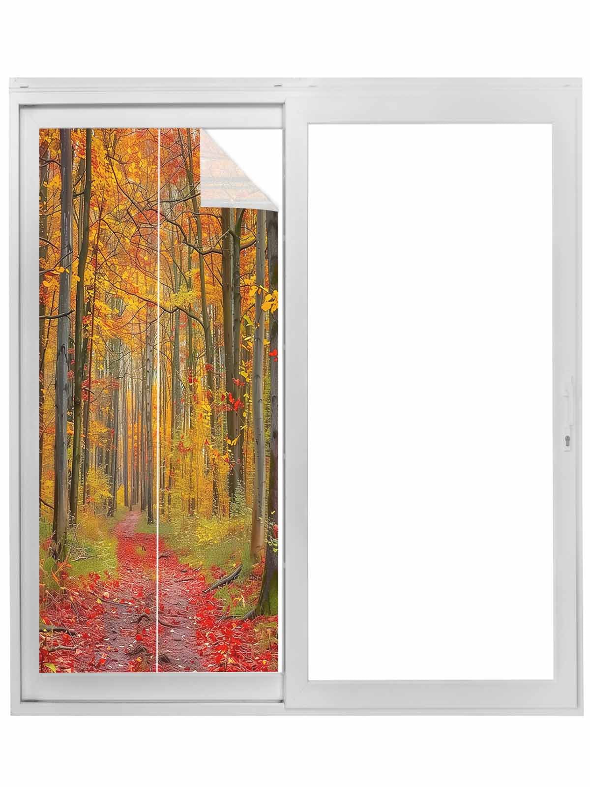 Red Orange Forest Fall Window Privacy Film, Thanksgiving Tree Maple ...
