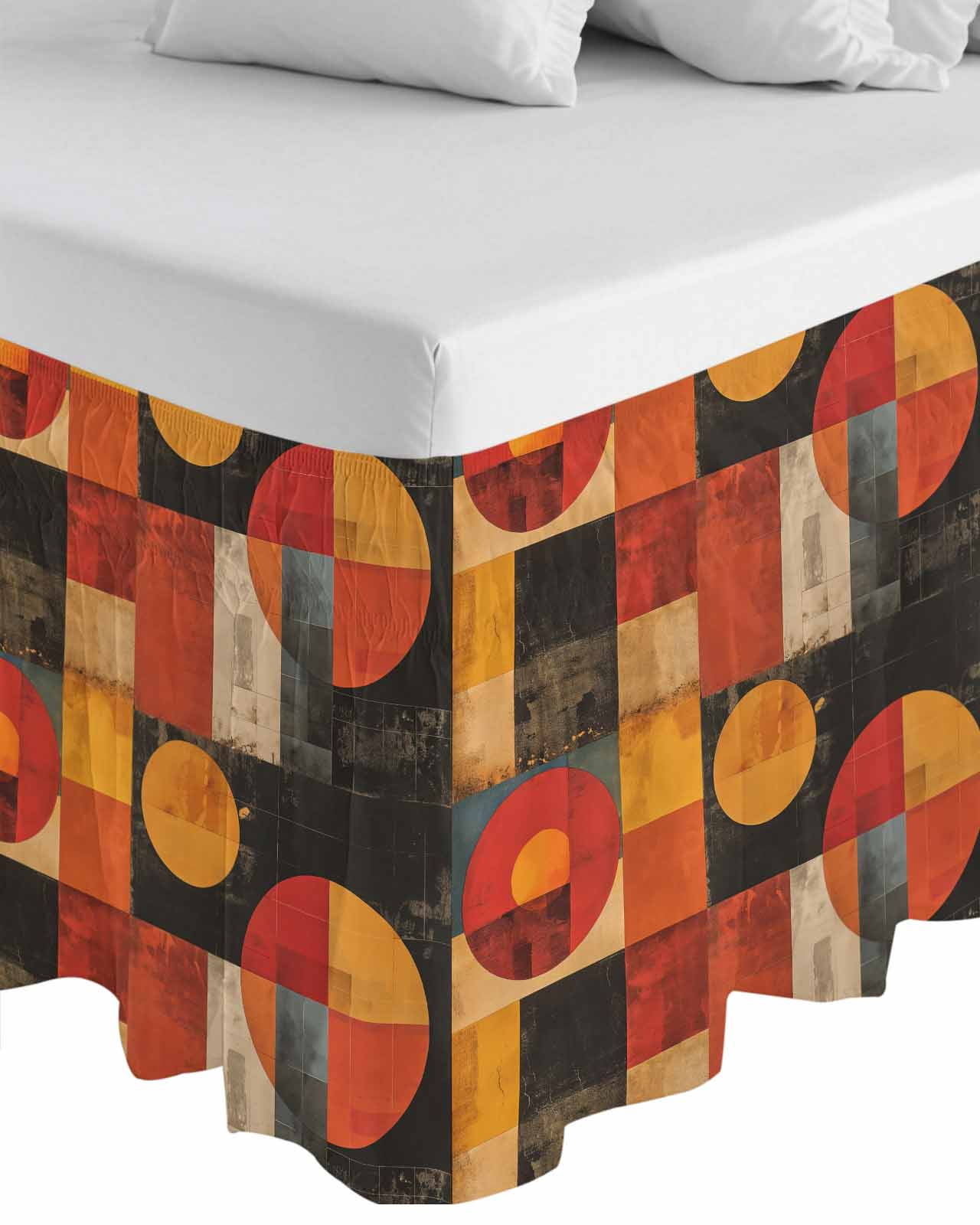Red Orange Geometric Wrap Around Bed Skirts for King Bed 16" Drop,Bed ...