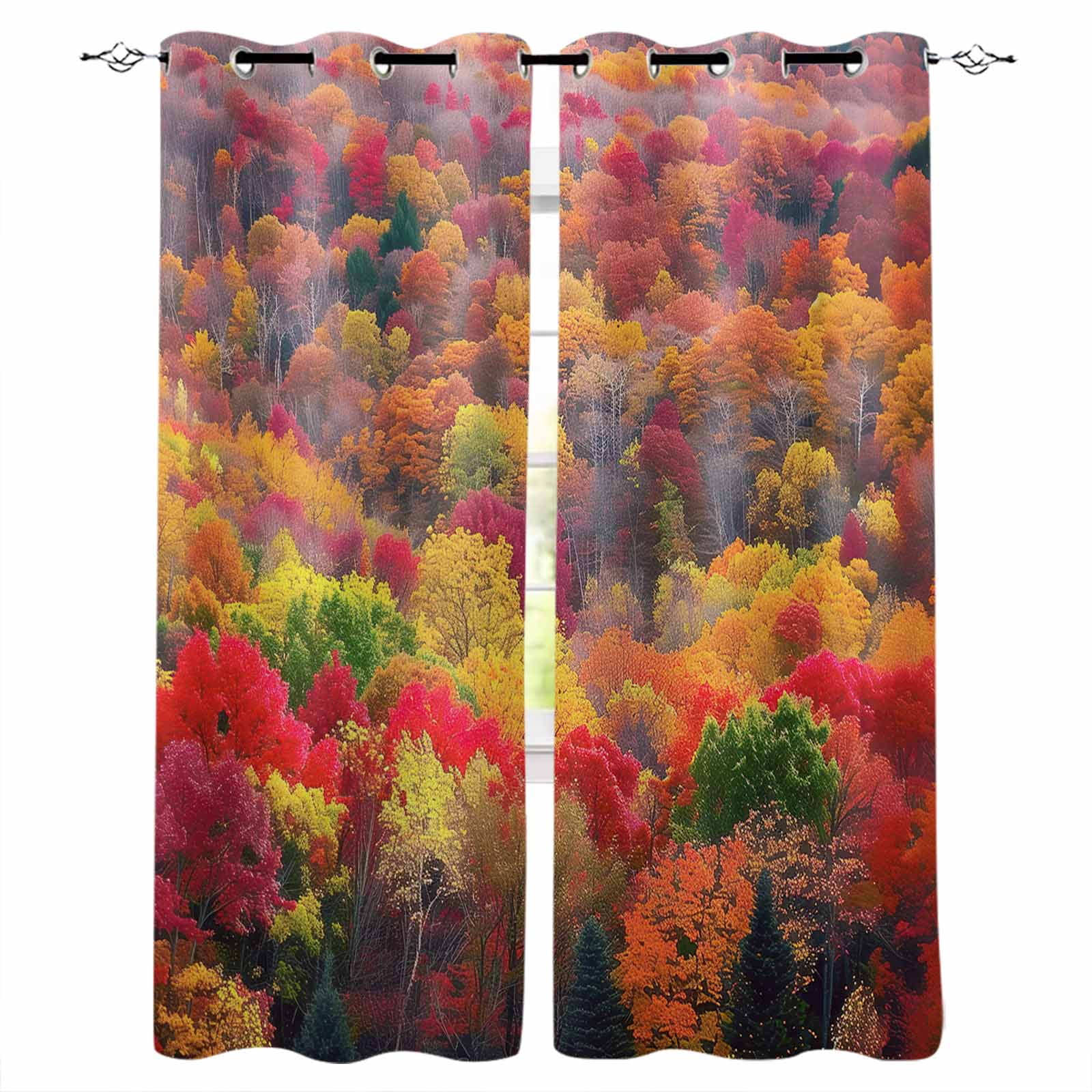 Red Orange Green Forest Blackout Curtains 54 Inches Long for Bedroom ...