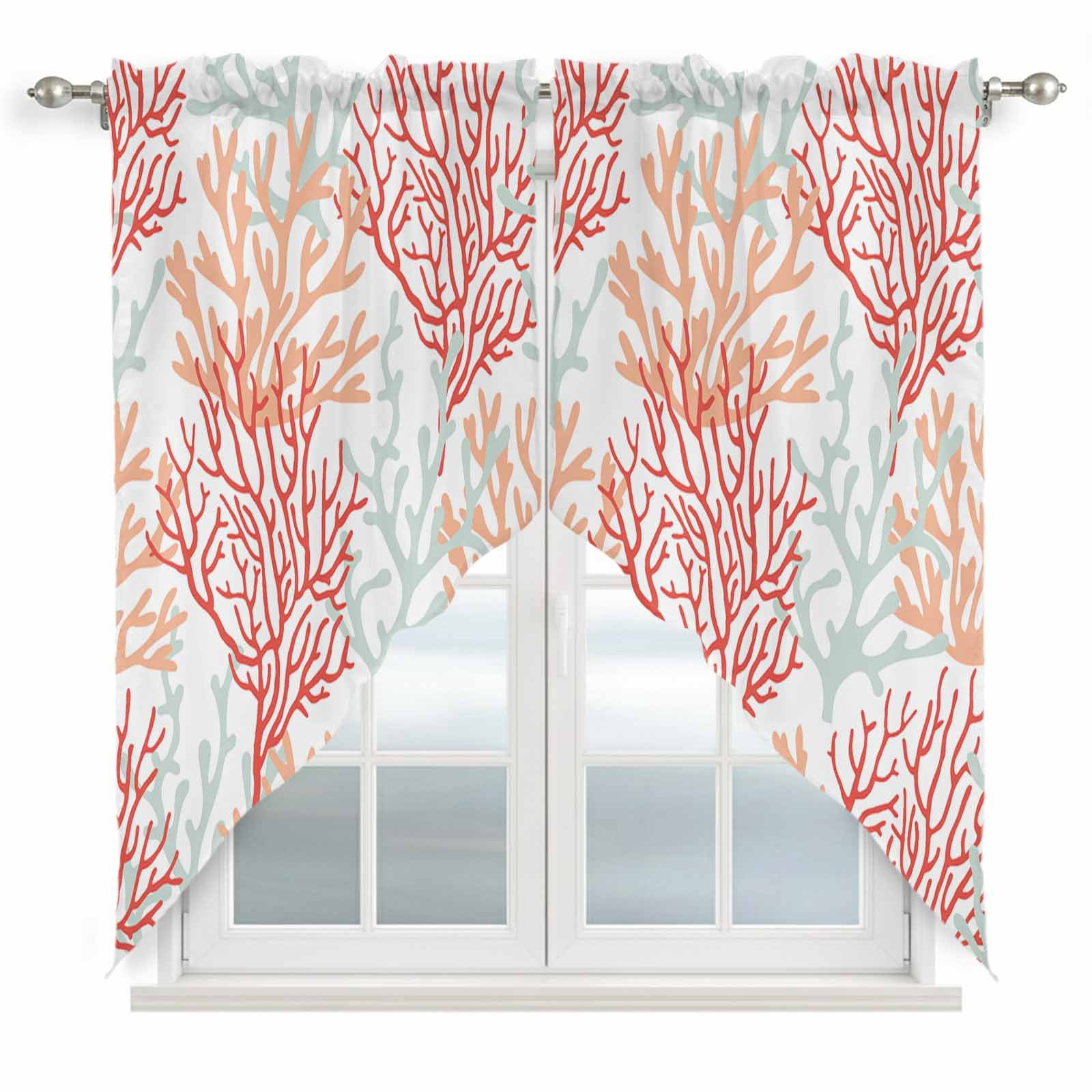 Red Orange Grey Coral Coastal Swag Curtain Valances,Summer Beach ...